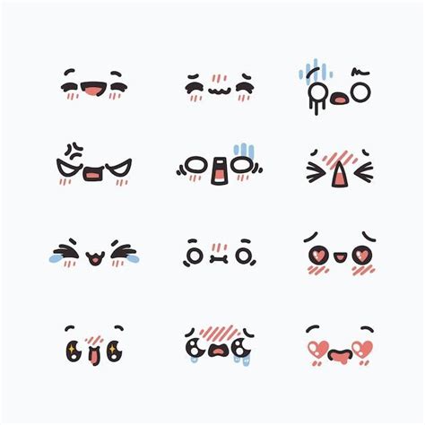 Hand Drawn Flat Kawaii Face Collection Free Vector Happy Face