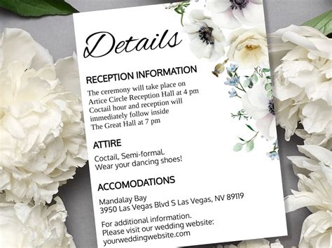 Details Card Wedding Template Wedding Details Template Etsy