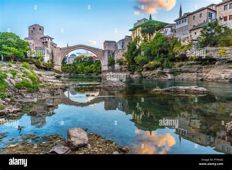 Stari Most Bridge At Sunrise In Mostar Bosnia And Herzegovina