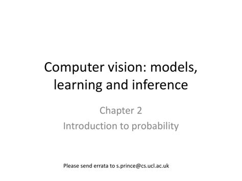 Computer Vision Models Learning And Inference