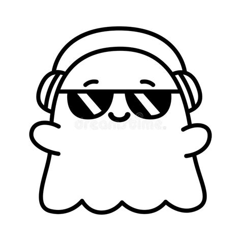 Happy Ghost With Headphones And Sunglasses Vector Stock Vector Illustration Of White Print