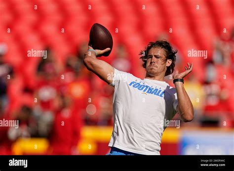 Los Angeles Chargers Quarterback Justin Herbert Throws Before An Nfl