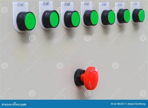 Red Emergency Stop Switch And Reset With Green Start Buttons Stock