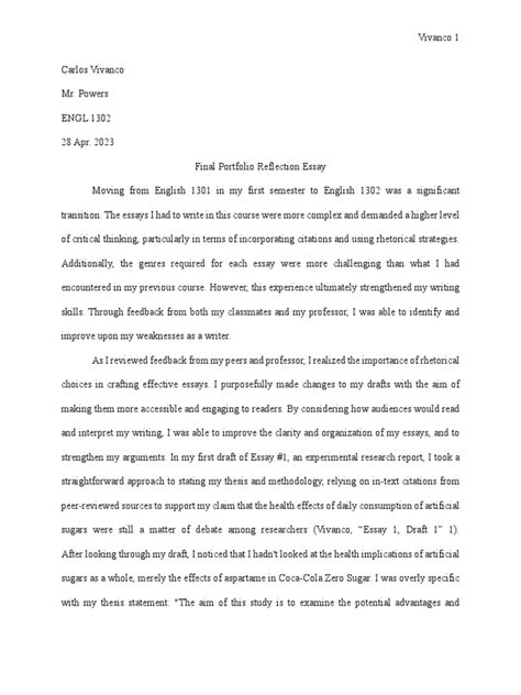 Final Portfolio Reflection Essay Pdf Essays Critical Thinking
