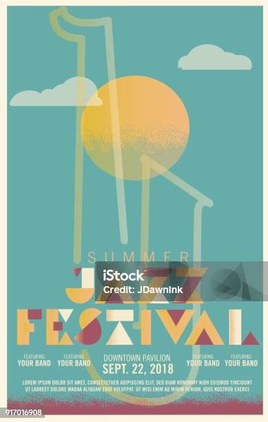 색소폰으로 재즈 축제 아트 데코 스타일 포스터 디자인 서식 파일 공연에 대한 스톡 벡터 아트 및 기타 이미지 공연 광고 그라데이션 Istock