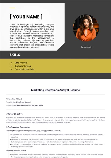 Free Marketing Operations Analyst Resume Template To Edit Online
