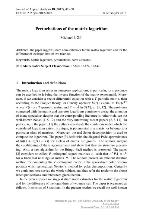 Pdf Perturbations Of The Matrix Logarithm
