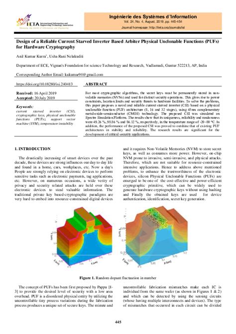 Pdf Design Of A Reliable Current Starved Inverter Based Arbiter Physical Unclonable Functions