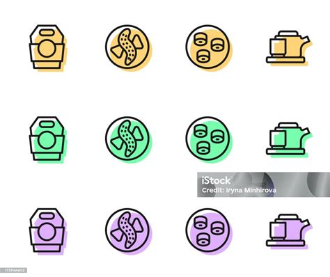 세트 라인 초밥 종이 상자에 아시아 국수 접시에 오이 제공 및 전통 다도 아이콘 벡터 0명에 대한 스톡 벡터 아트 및 기타 이미지 0명 건강한 생활방식 검은색