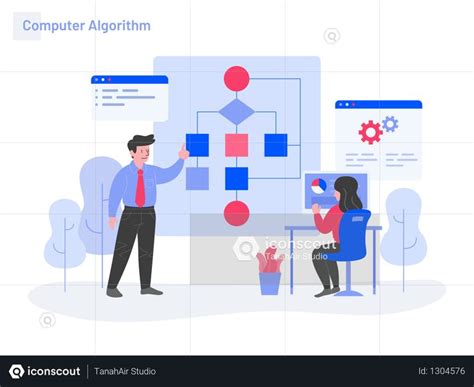 two people standing in front of a computer screen with diagrams on it