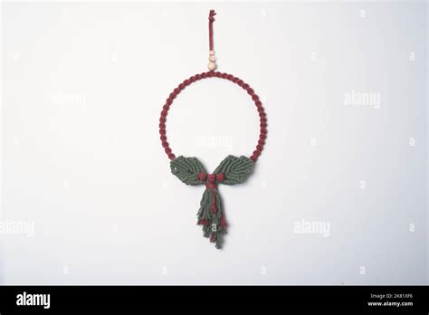 Christmas Macramé Wreath Decoration Ornament With Macrame Handmade Knotting Technique Stock