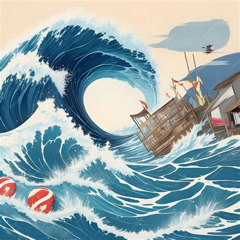 Premium Ai Image World Tsunami Day Drawing Illustration Tsunami Wave