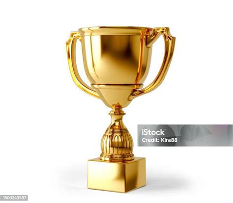 황금 트로피 컵은 흰색 배경에 분리되어 있다 스포츠 토너먼트 상 금메달 컵 및 승리 개념 3d 렌더링 그림 트로피에 대한 스톡