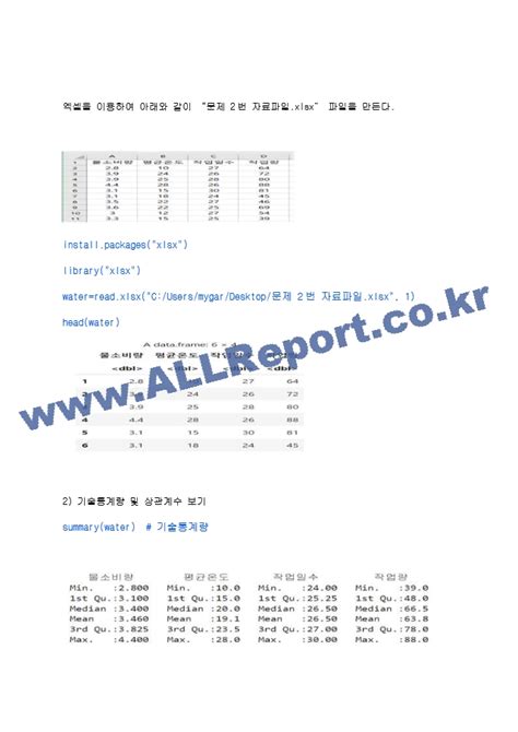 2023년 1학기 방송통신대 회귀모형 출석수업대체과제물연습문제 1장 1번p 39 자료를 이용하여 17 분석사례와 같이 분석하고 설명 연습문제 2장 3번p 87