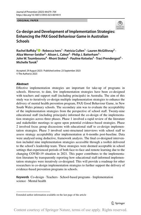 Pdf Co Design And Development Of Implementation Strategies Enhancing The Pax Good Behaviour