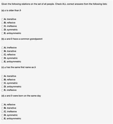 Given The Following Relations On The Set Of All