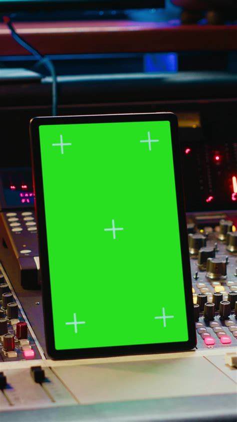 Vertical Audio Expert Processing Sounds Next To Tablet With Isolated Mockup Working In Post