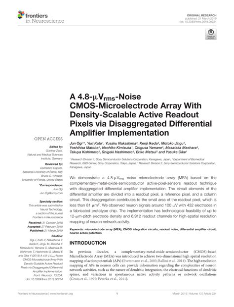 Pdf A 48 μvrms Noise Cmos Microelectrode Array With Density Scalable Active Readout Pixels