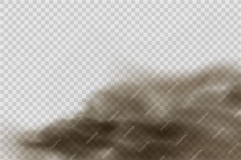 흙담배 연기 스모그 흙과 모래 입자가 있는 먼지 구름 투명한 배경 개념 집 청소 공기 오염 큰 폭발에 고립 된 현실적인 벡터 프리미엄 벡터