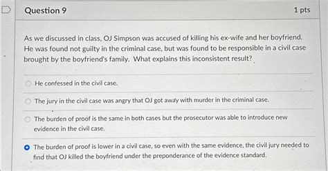 Solved Question 91 PtsAs We Discussed In Class OJ Simpson Chegg Com