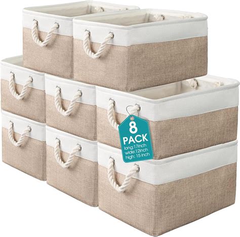 8 Pack Collapsible Storage Bins Fabric Storage Bins Polyester Fabric Baskets With Handles Linen