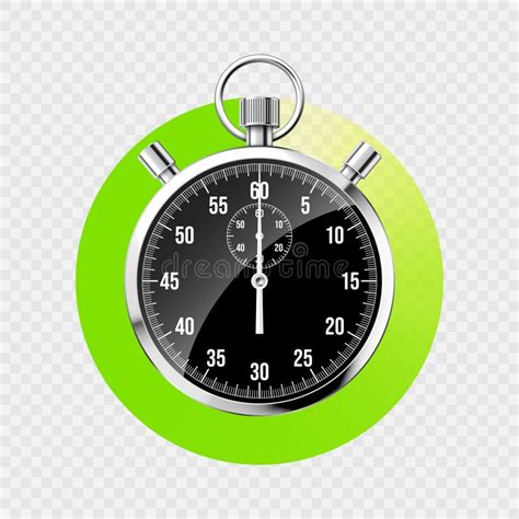 Realistic Classic Stopwatch Shiny Metal Chronometer Black Time Counter With Dial Stock Vector