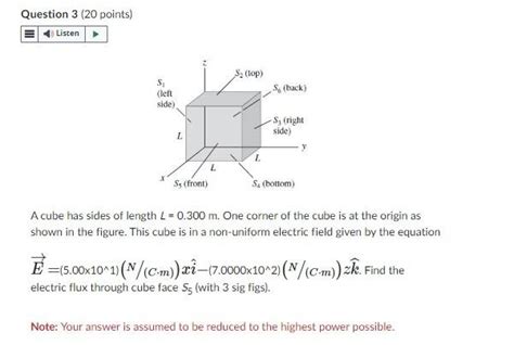Solved A Cube Has Sides Of Length L M One Corner Of Chegg