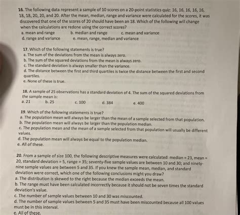 solved 16 the following data represent a sample of 10