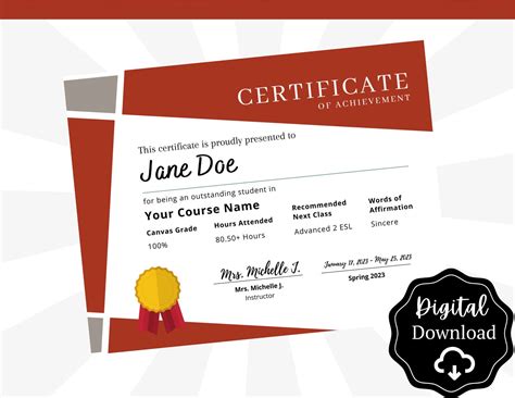 Editable Class Certificate Template Canvas Certificate Certificate Of