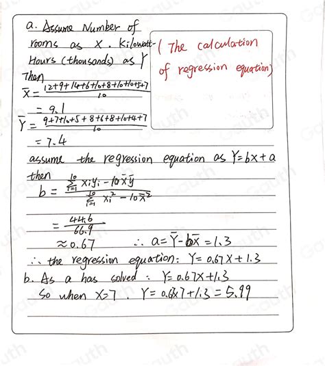 solved a determine the regression equation b determine the value of