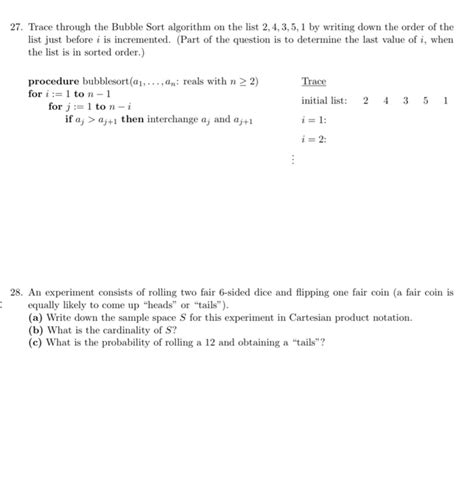 Solved Trace Through The Bubble Sort Algorithm On The Chegg