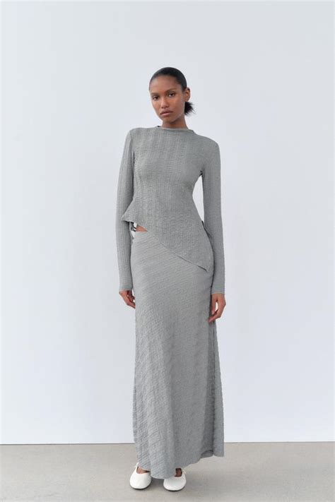 Jupe Mi Longue À Texture Gris Bleu Zara Suisse Switzerland