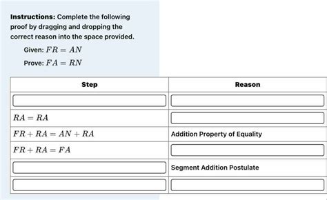 Solved Instructions Complete The Following Proof By Dragging And Dropping The Correct Reason
