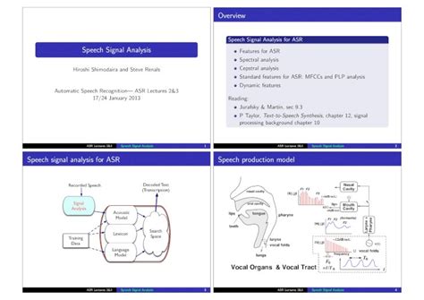 PDF Speech Production Model ASR Lectures Speech Signal Analysis Overview Speech Signal