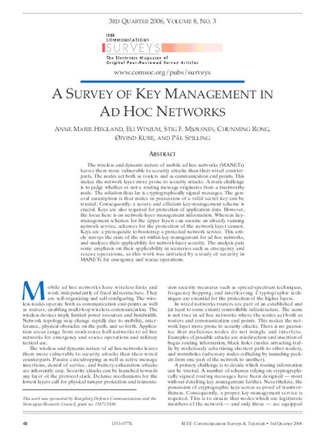 Pdf A Survey Of Key Management In Ad Hoc Networks