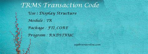 Trms Sap Tcode For Display Structure