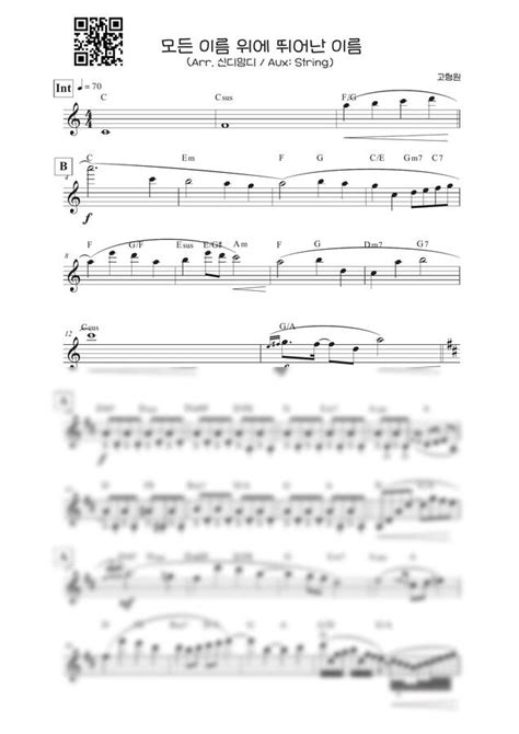 악보 고형원 모든 이름 위에 뛰어난 이름 신디망디 Ver 스트링 By 신디망디