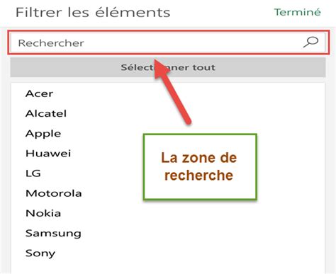 Utiliser la fonctionnalité de recherche pour filtrer les données dans Excel Formation Excel