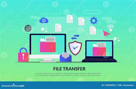 File Transfer Concept Sharing Files Between Devices With Folders On Screen And Transferred