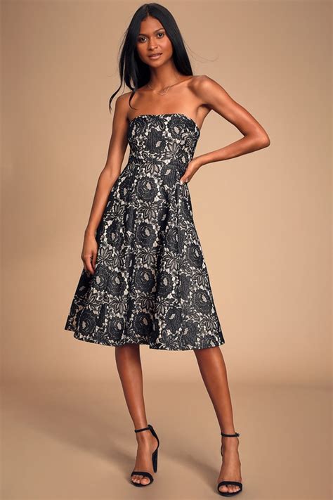 Pretty Black Lace Dress Strapless Lace Dress Lace Midi Dress Lulus