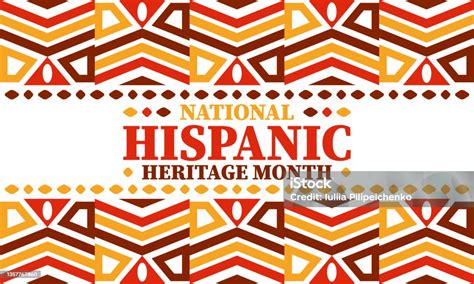 미국 국립 히스패닉 유산의 달 9월과 10월에 매년 축하합니다 라틴 아메리카와 히스패닉 민족 문화 국가 직물 질감 전통 축제와 퍼레이드 벡터 포스터 일러스트레이션 0명에