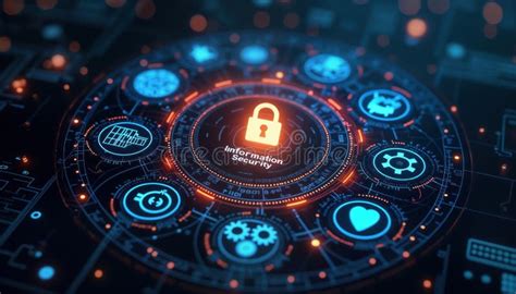 Futuristic Tech Interface Displays Glowing Info Security System Holographic Icons Show Data