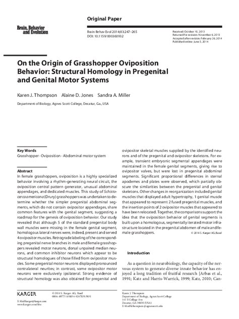 Pdf On The Origin Of Grasshopper Oviposition Behavior Structural