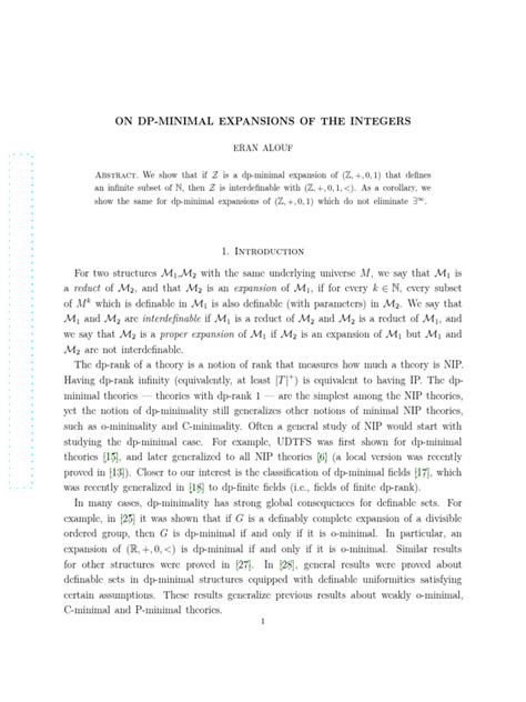 On Dp Minimal Expansions Of The Integers Pdf Infinity Empty Set