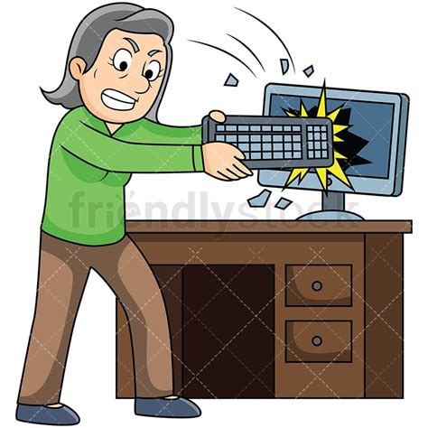 Old Woman Exploding Computer Cartoon Vector Clipart Friendlystock