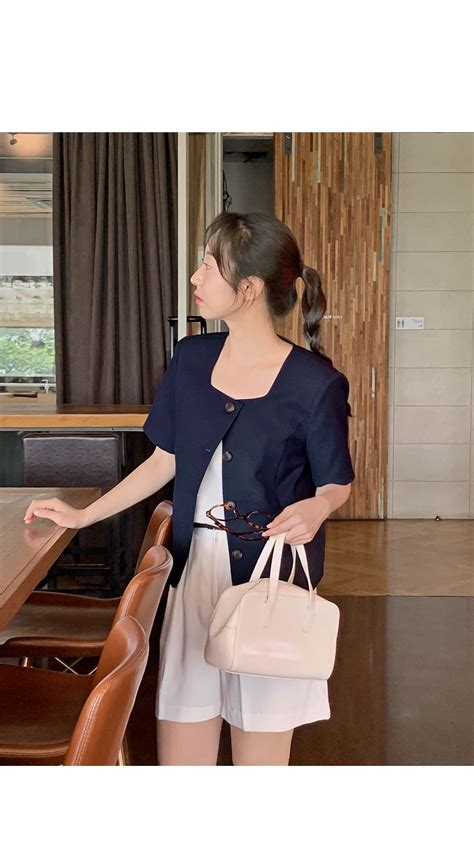 여름트위드 Made Lovb L 1432 스퀘어넥 트위드 반팔 자켓블라우스44~100 ♥핫핑♥