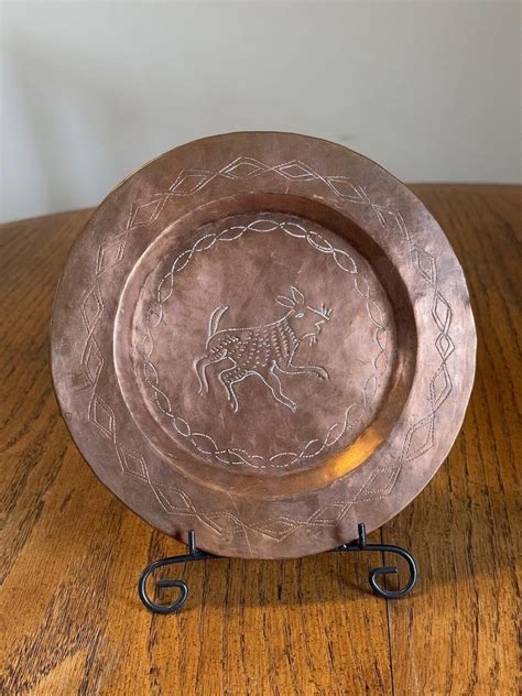 Vintage Etched Copper Plate Collectible Copper Decorative Plate W
