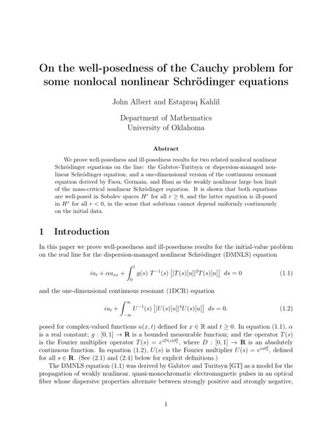 Pdf On The Well Posedness Of The Cauchy Problem For Some Nonlocal Nonlinear Schrödinger Equations