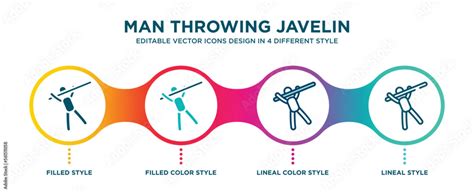 Man Throwing Javelin Icon In 4 Different Styles Such As Filled Color Glyph Colorful Lineal