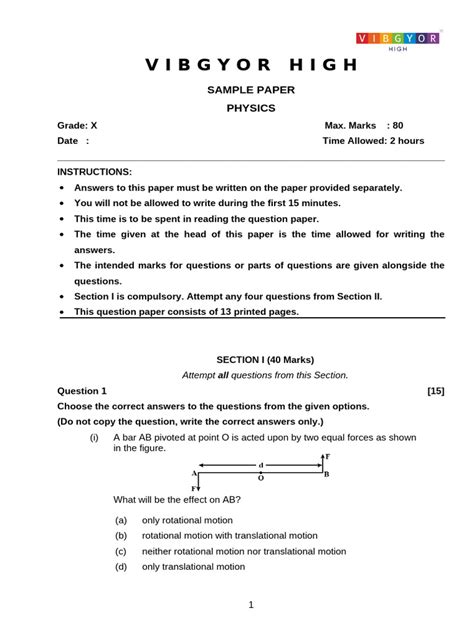 Cisce Gr 10 Sample Paper 1 Pdf Lever Nuclear Fission